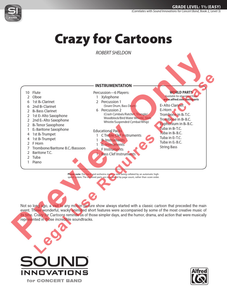Crazy for Cartoons: Concert Band Score | PDF | Musical Instruments | Clef