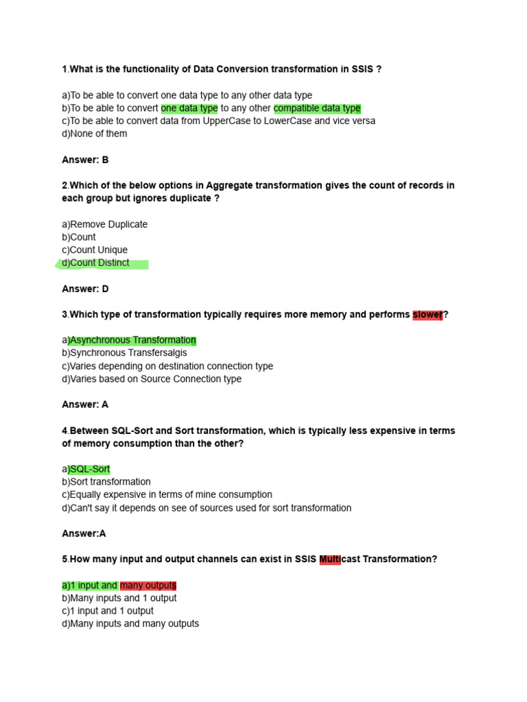 SSIS Questions - Highlighted | PDF | Databases | Microsoft Sql Server