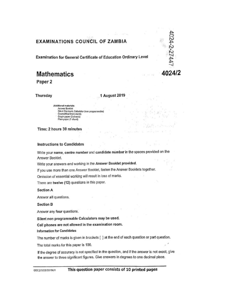 g12 Maths p2 2019 GCE | PDF