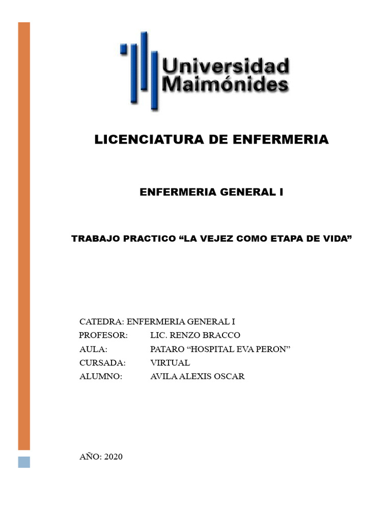 Enfermeria General I TP1 La Vejez Final | PDF | Demencia | Vejez