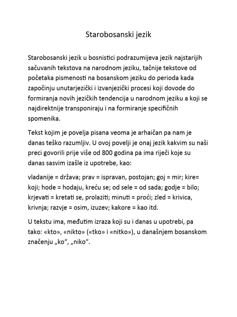 Starobosanski Jezik | PDF