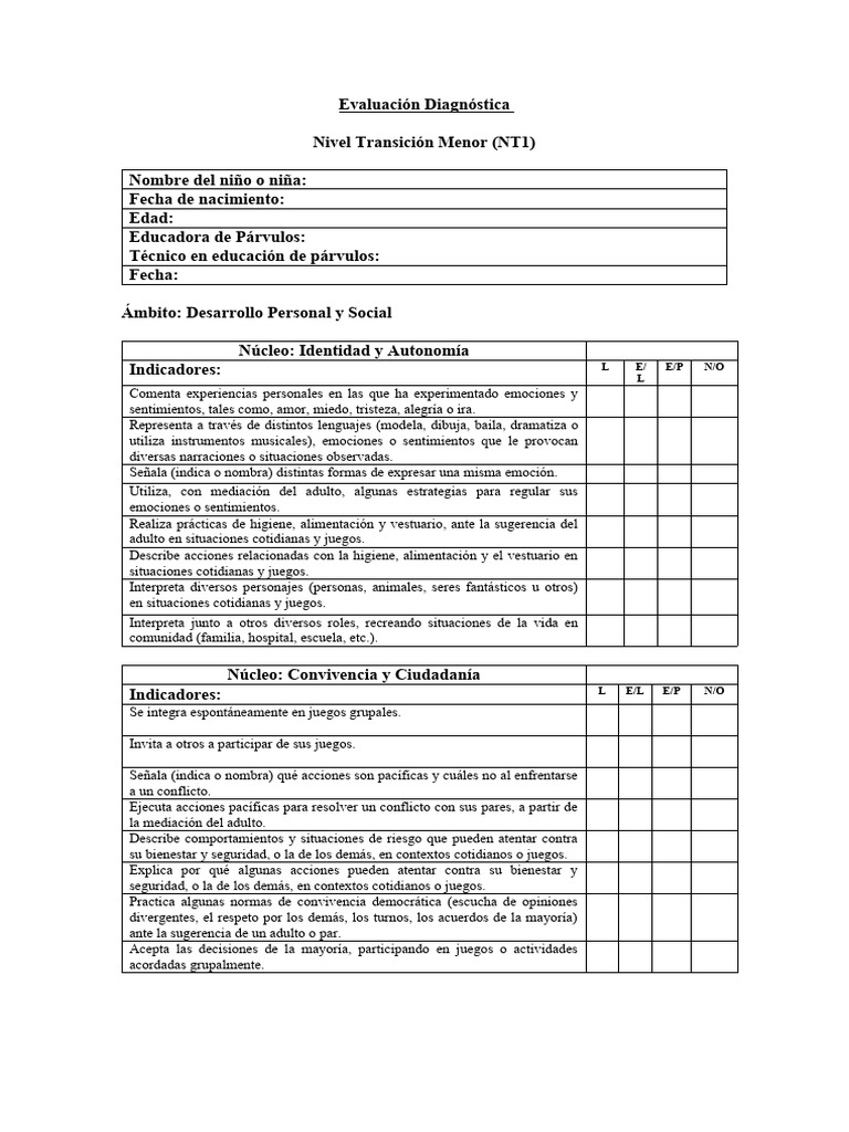 Evaluacion Diagnostica NT1 | PDF | Las emociones | Adultos