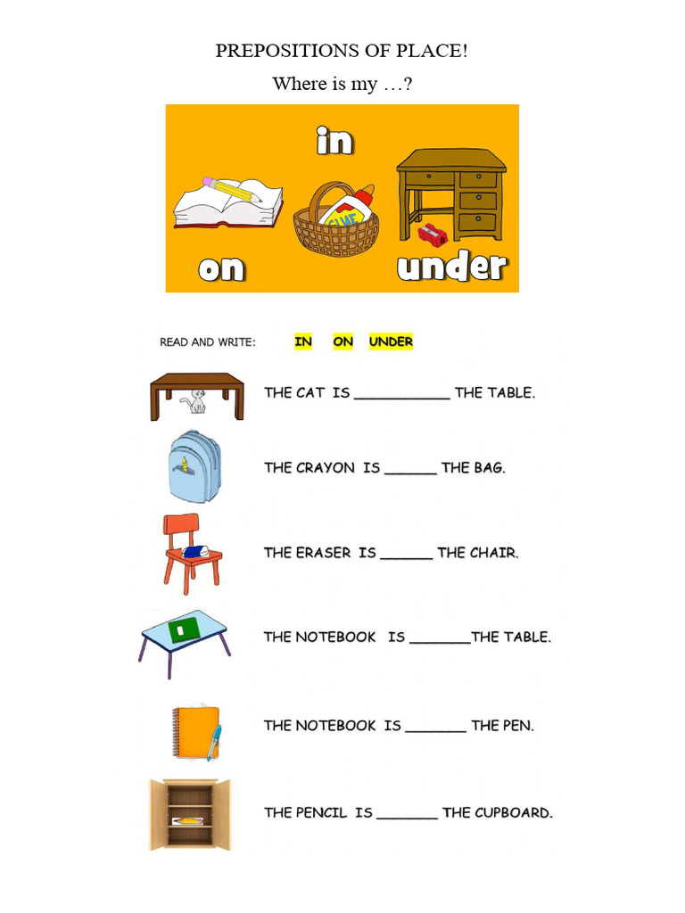 Prepositions of Place + School Objects | PDF