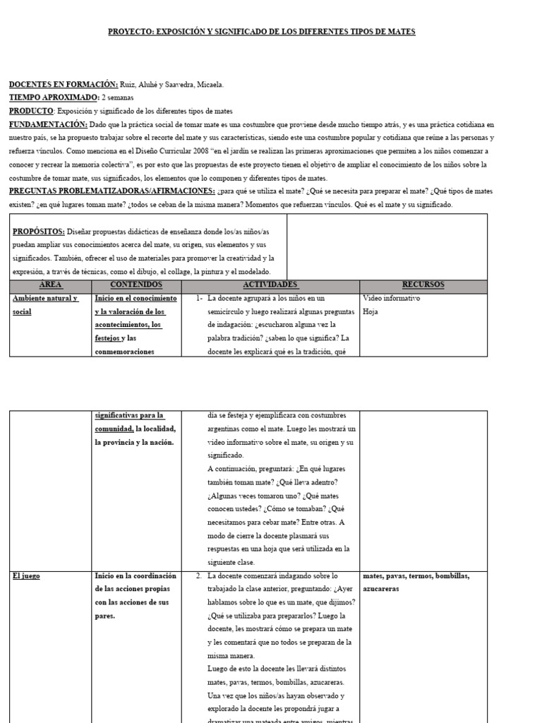 Proyecto Didáctico El Mate | PDF | Enseñando