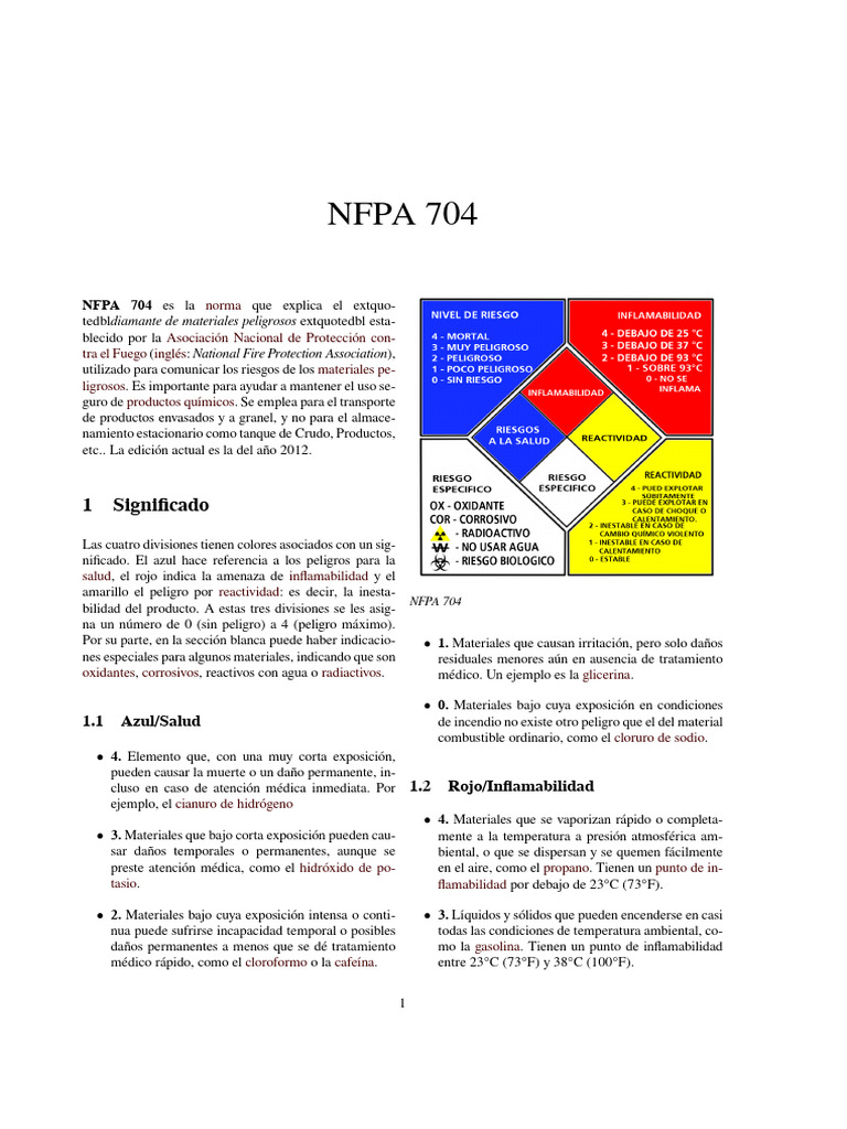 Norma NFPA 704: Identificación de Riesgos | PDF | Átomos | Elementos ...