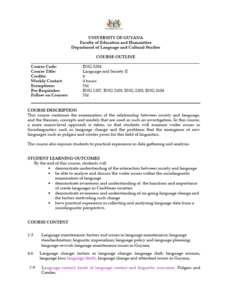 3204 Course Outline 2023-2024 Ah | PDF | Methodology | Linguistics