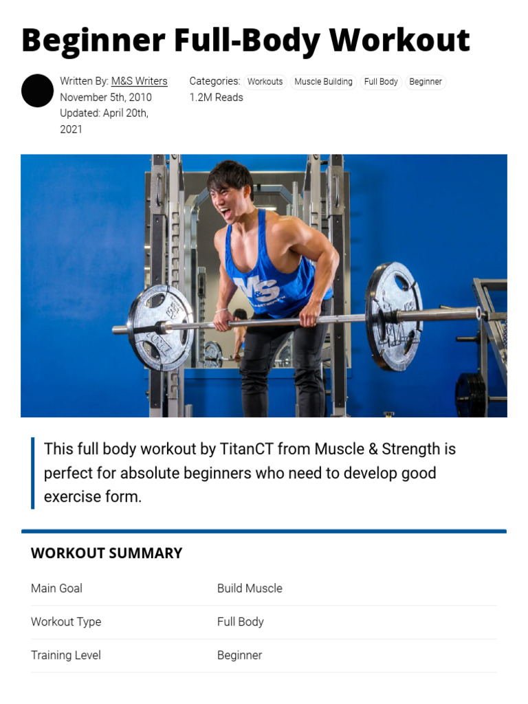 Beginner Full-Body Workout - Muscle & Strength | PDF | Strength ...