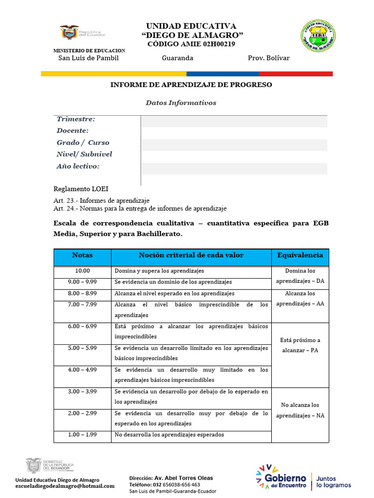 Informe de Proceso - Bachillerato | PDF