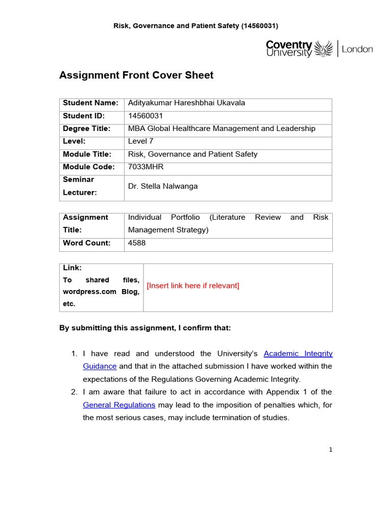 Risk Governance and Patient Safety | PDF | Patient Safety | Risk
