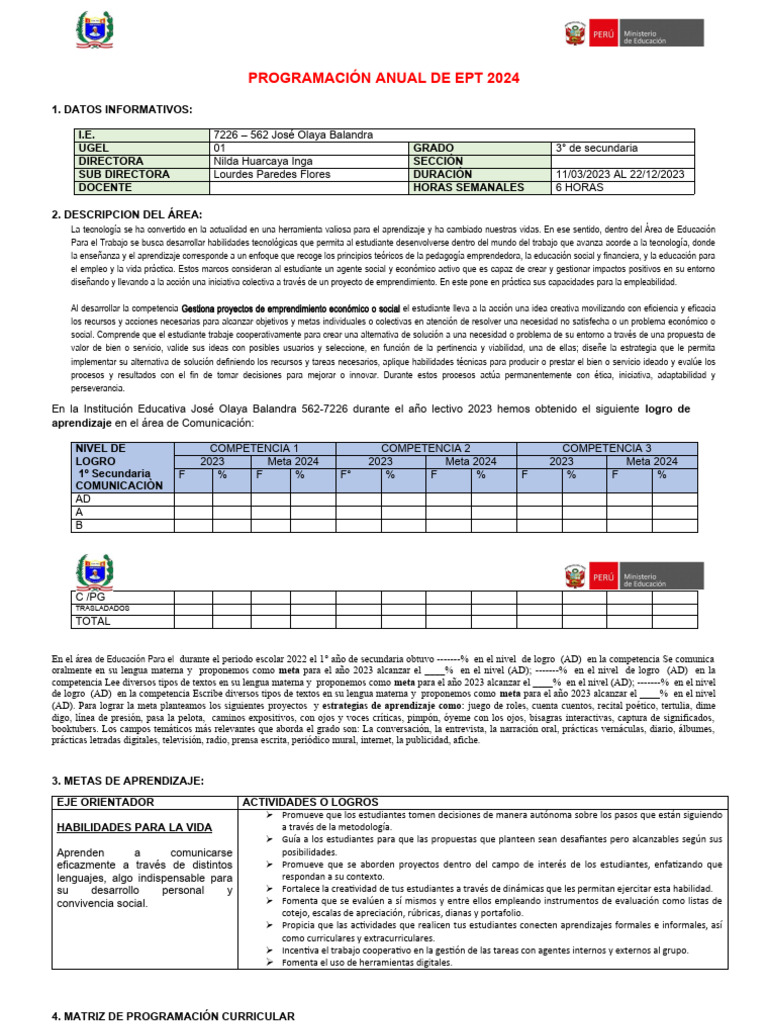 Programación Anual de Ept Manualidades - Tercero de Secundaria-Fanny | PDF | Evaluación ...