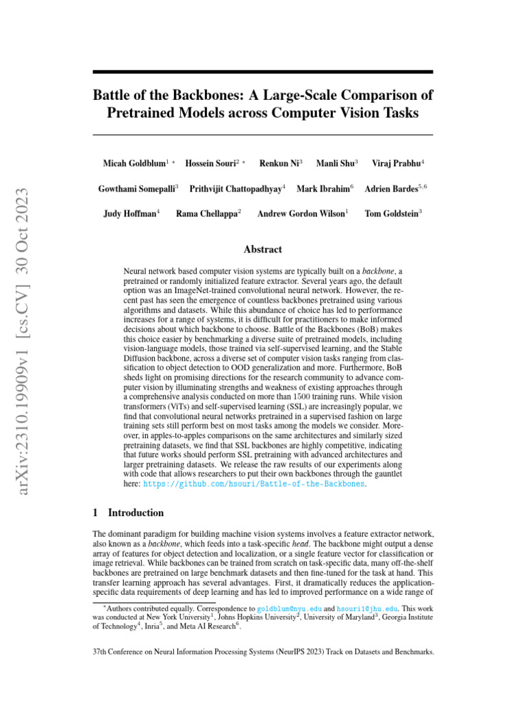 Battle Of The Backbones A Large Scale Comparison Of Pretrained Models Across Computer Vision