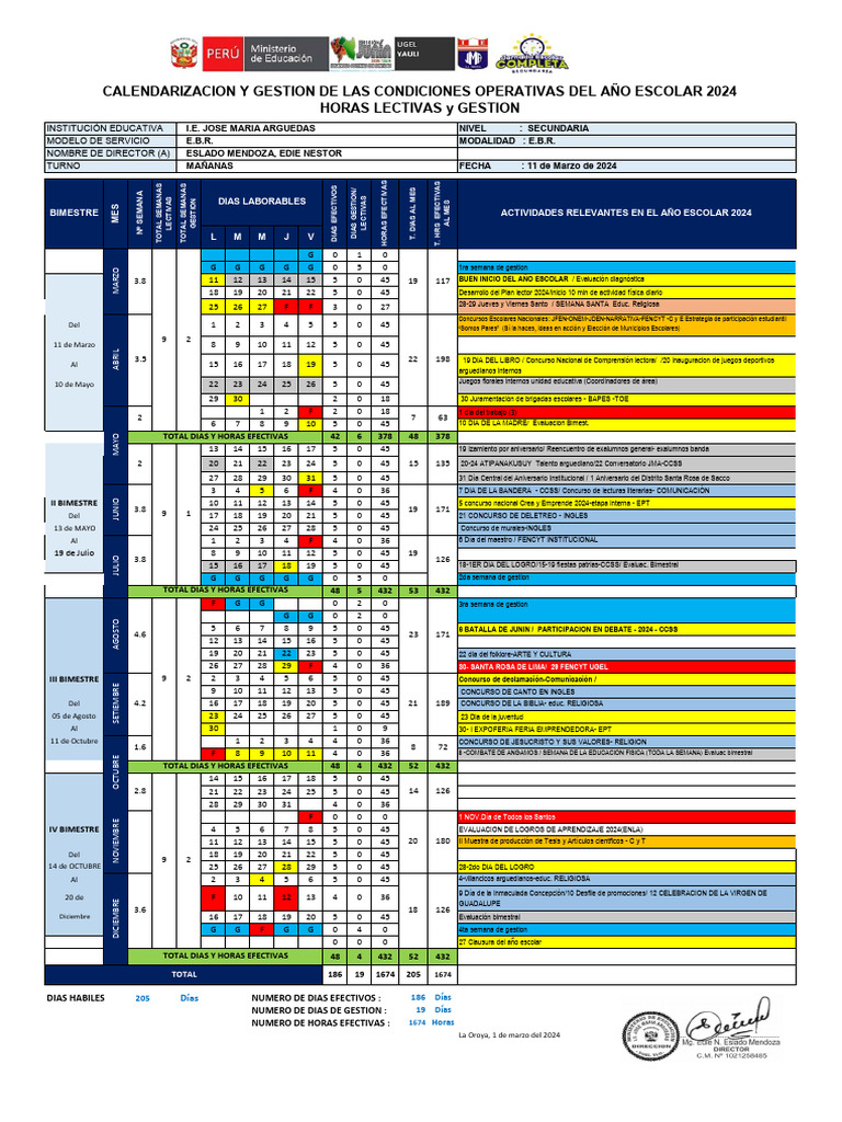 Calendarización Anual 2024 Secundaria | PDF | Observancias | Días festivos