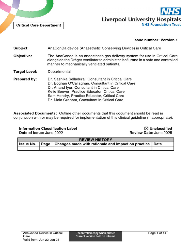 AnaConda Device in Critical Care | Download Free PDF | Intensive Care ...