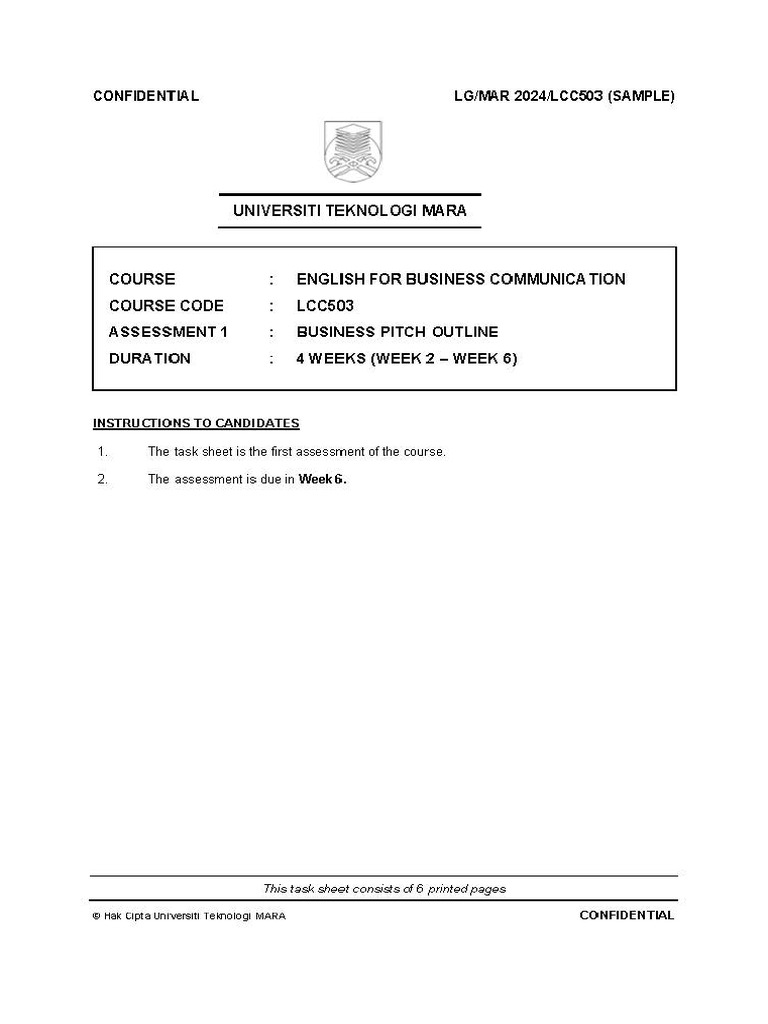 LCC503_SAMPLE_BUSINESS PITCH OUTLINE | PDF