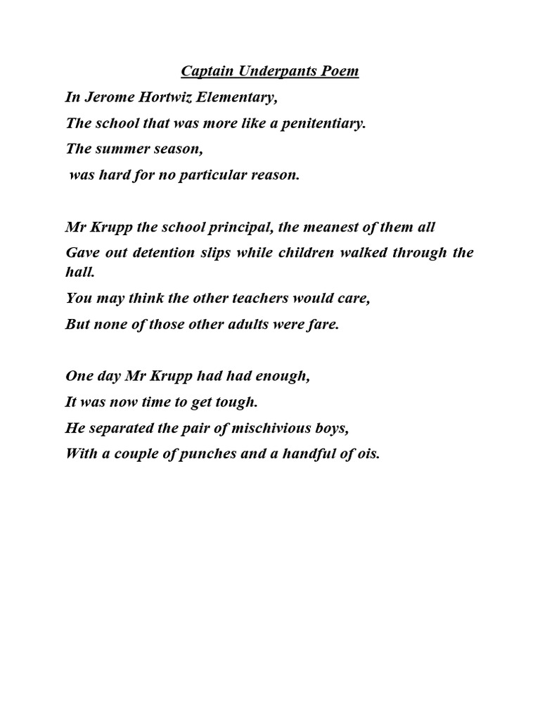 Captain Underpants Poem | PDF