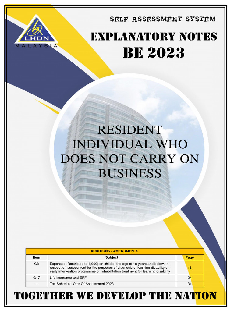 LHDN Explanatory Notes - BE2023 | PDF | Taxes | Insurance