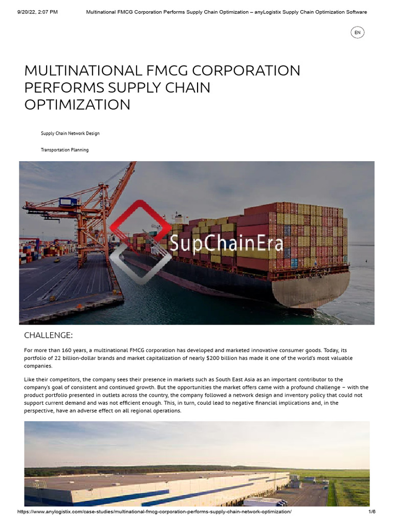 Multinational FMCG Corporation Performs Supply Chain Optimization ...