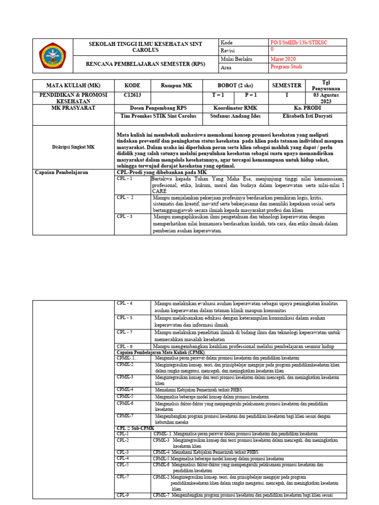 RPS Promkes S1 B Kelas H (Fix) | PDF