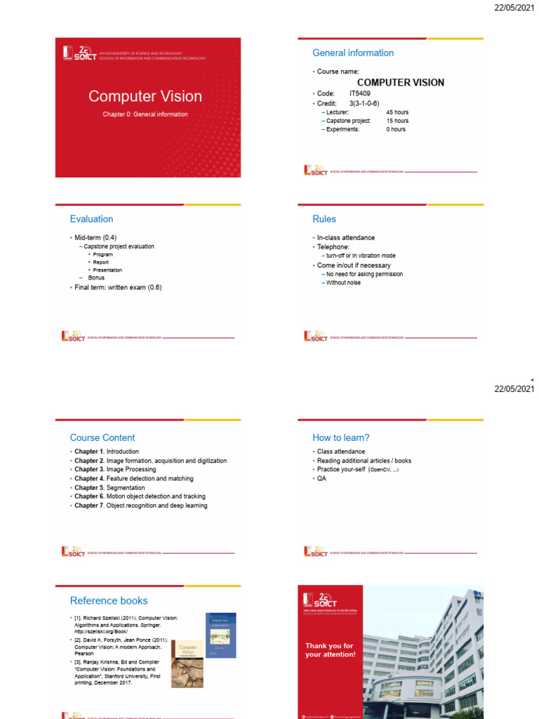 IT5409 - Ch0 - About Course - 4pages | PDF | Computer Vision | Multidimensional Signal Processing