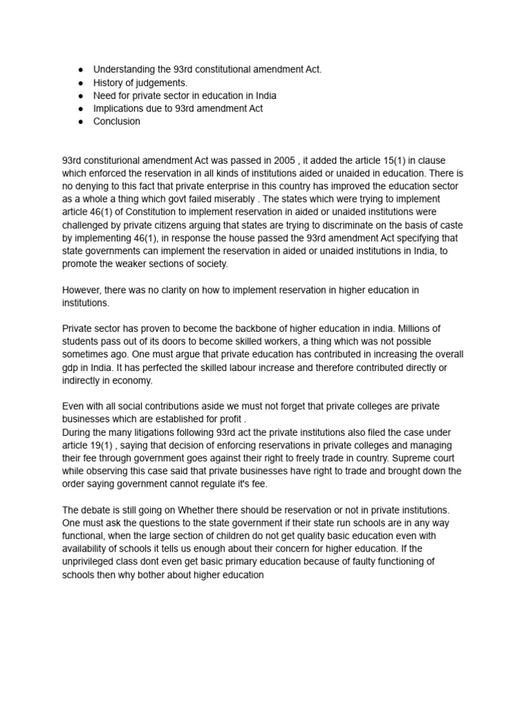 93rd Constitutional Amendment Act and Right To Education and Its Undesires Effect On The ...