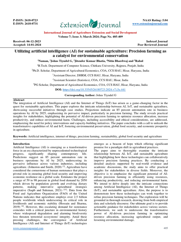 Utilizing Artificial Intelligence (AI) For Sustainable Agriculture | PDF | Agriculture ...