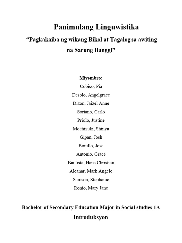 Tagalog at Bikol BSE SS 1A | PDF