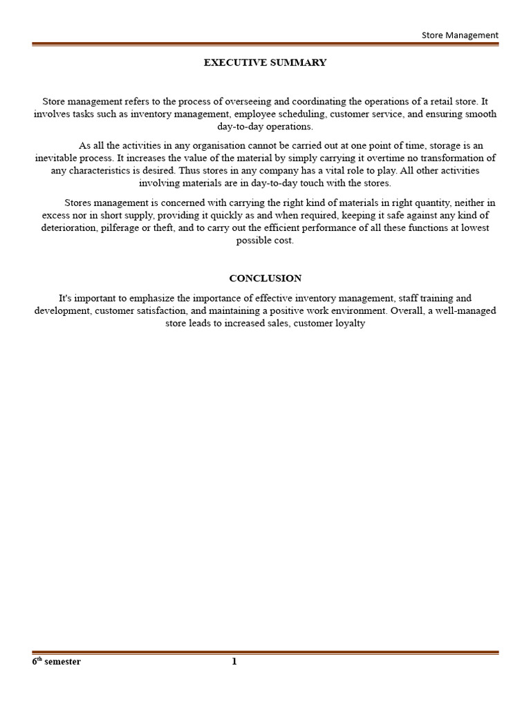 Executive Summary | PDF | Retail | Inventory