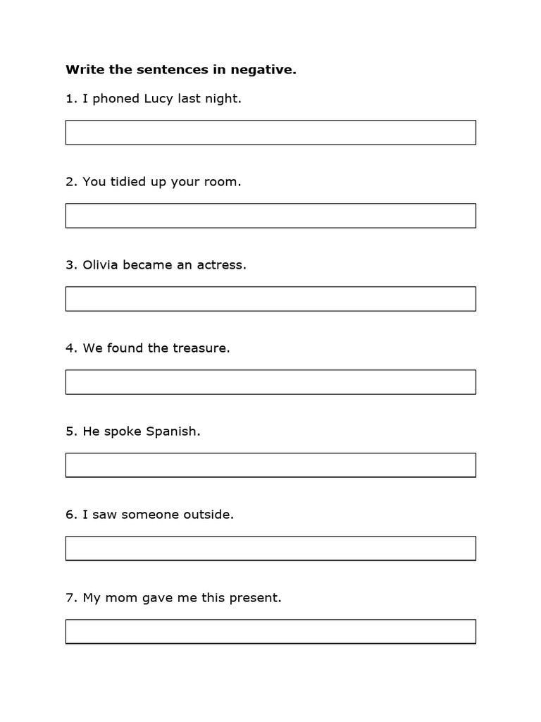 Negative Sentences & Past Tense Practice | PDF