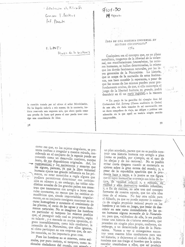 KANT - Idea - de - Una - Historia - Universal - 14 - Copias | PDF