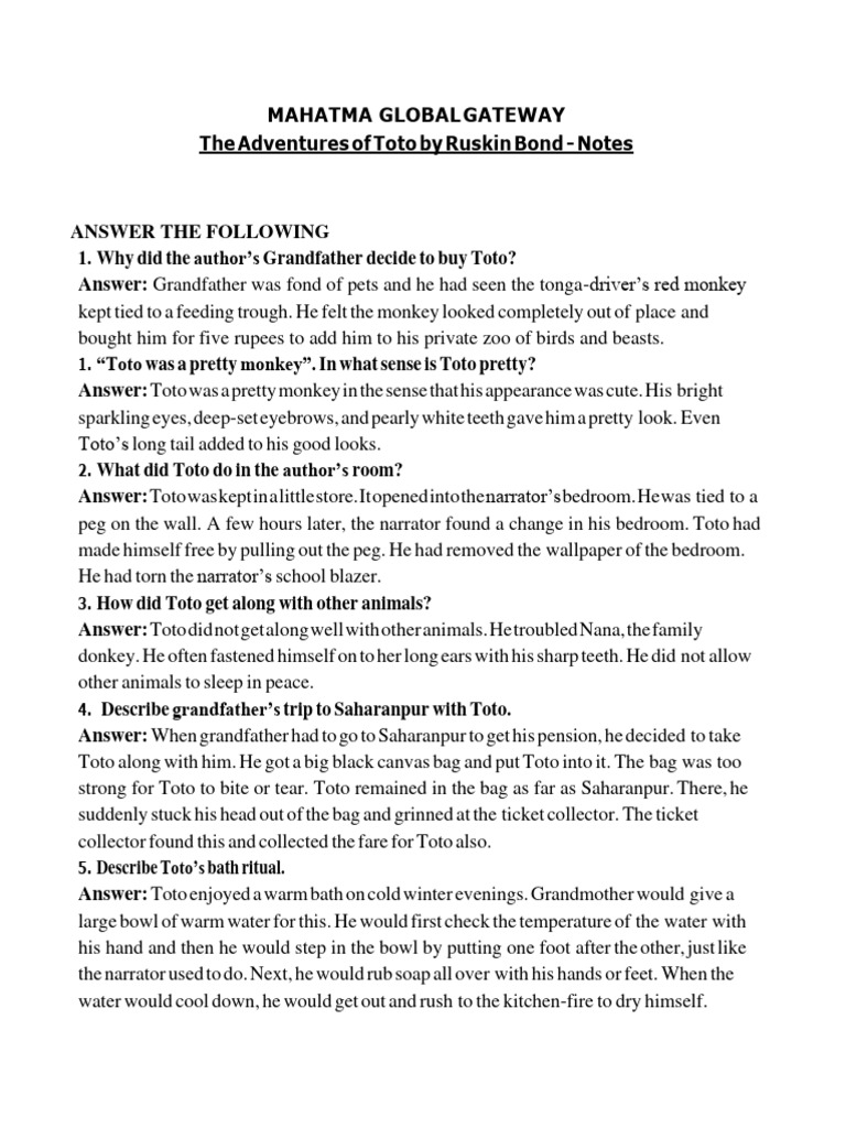 IX Grade Notes - The Adventures of Toto | PDF