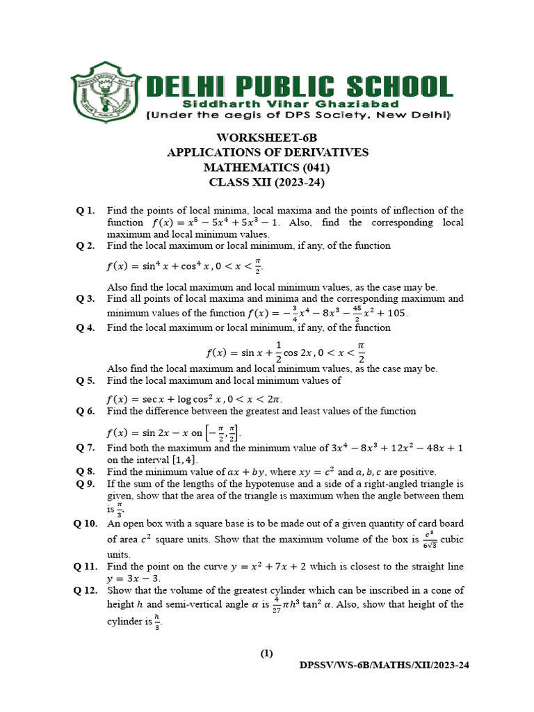 Worksheet Aod Ii Class Xii | PDF | Mathematics Of Computing ...