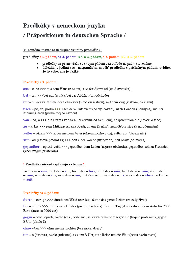 Predložky V Nemeckom Jazyku | PDF