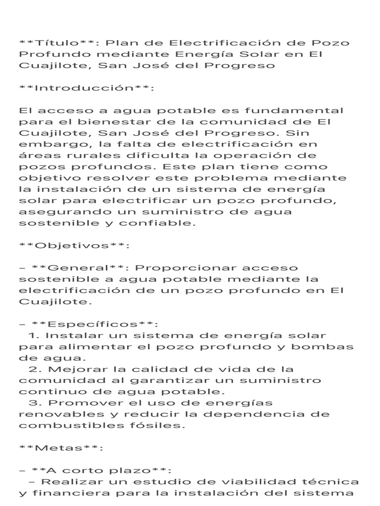 Plan de Electrificación de Pozo Profundo Mediante Energía | PDF | Energía solar | Electrificación