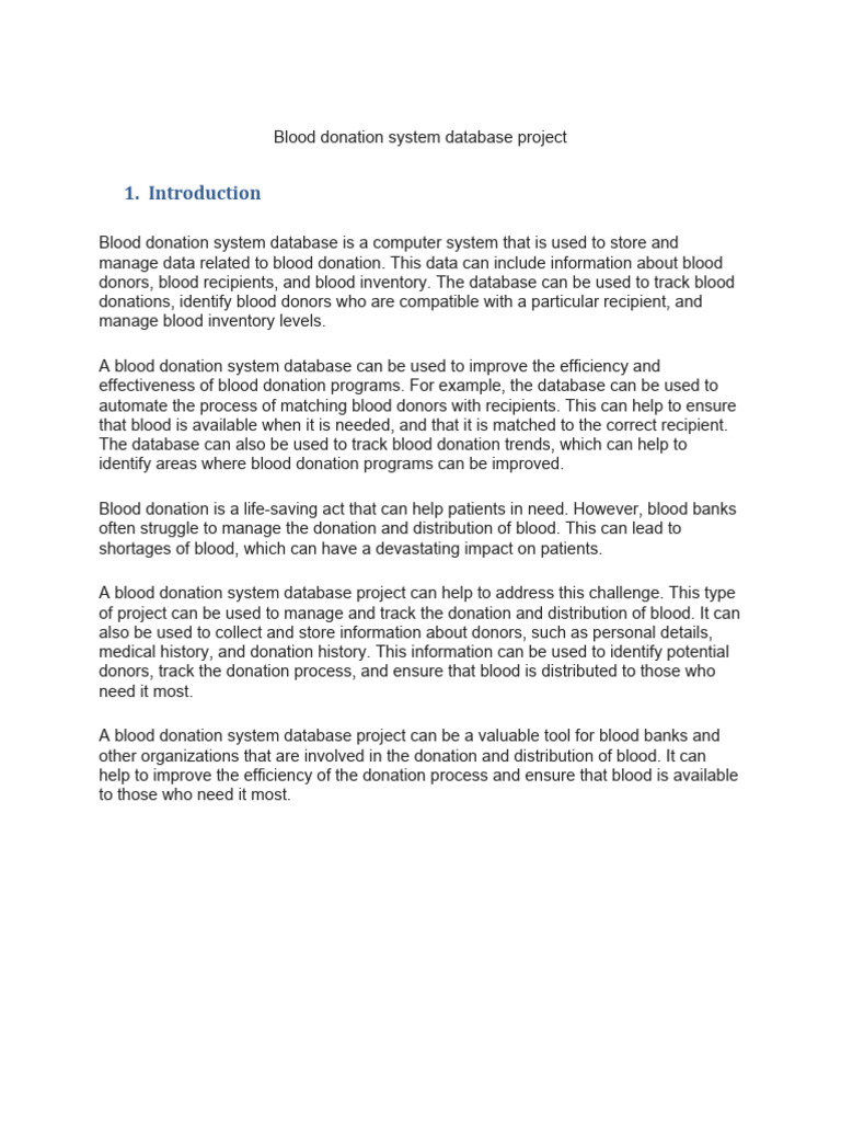 Blood Donation System Database Project | Download Free PDF | Blood Donation | Databases