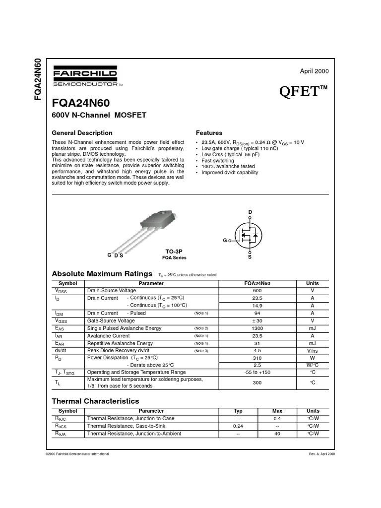 24N60 Data Sheet | PDF | Field Effect Transistor | Diode
