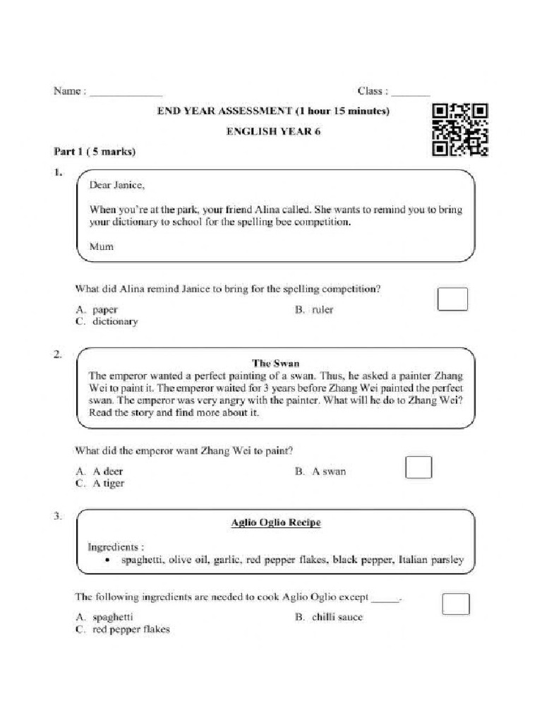 YEAR 6 ENGLISH UASA FORMAT EXERCISE | PDF