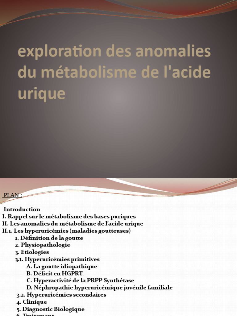Métabolisme de l'acide urique | PDF | Goutte (maladie) | Spécialités ...