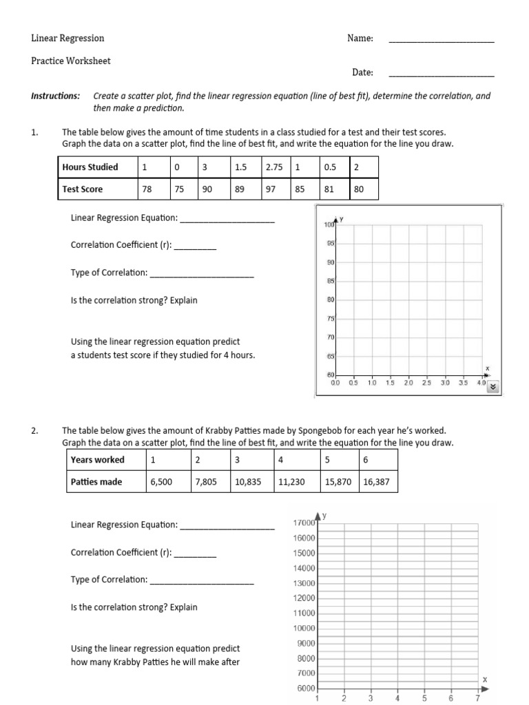 Linear Regression Practice Worksheet | PDF | Regression Analysis | Linear Regression