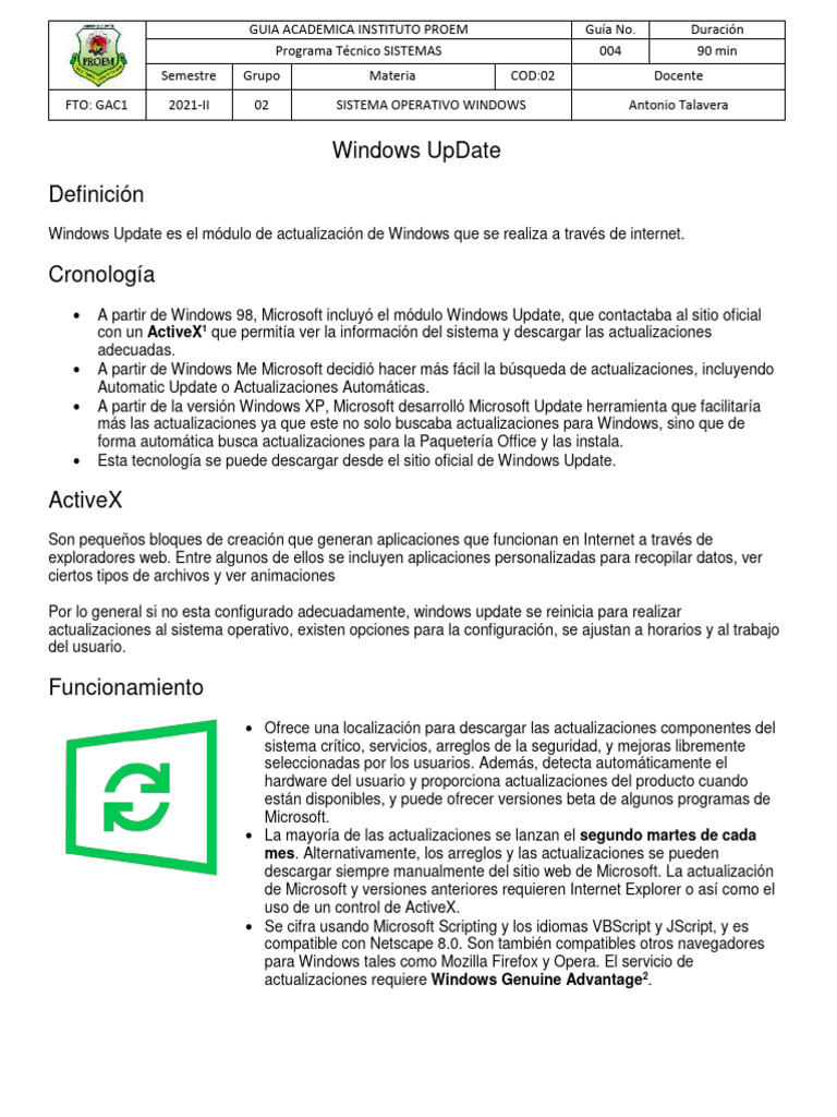 Guía de Windows Update para Sistemas | PDF | Ciencias de la Computación | Familias de sistemas ...