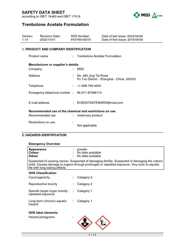 Product - Safety-Data-Sheets - Ah-Sds - Trenbolone Acetate Formulation ...