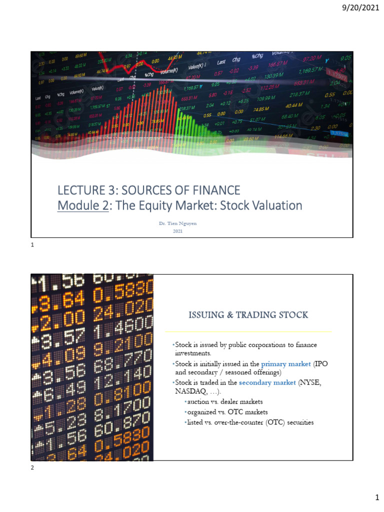 IUFM - Lecture 3 - Module 2 Stock Valuation | PDF | Stocks | Dividend