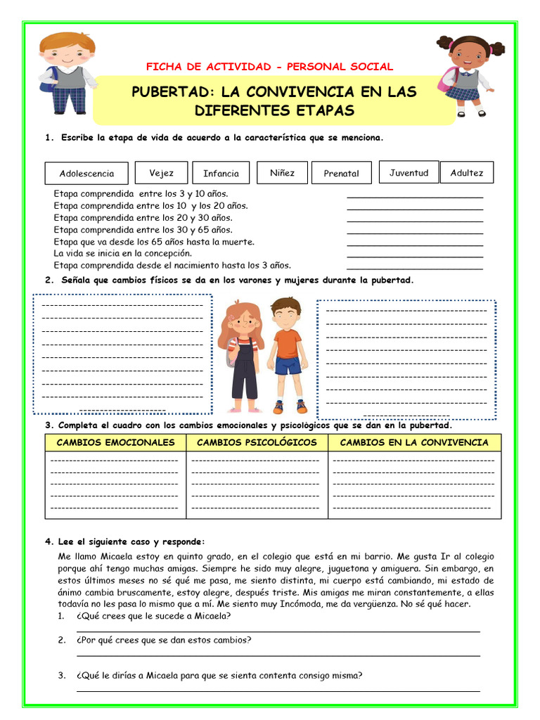 FICHA-JUEV-PS-PUBERTAD LA CONVIVENCIA EN LAS DIFERENTES ETAPAS | PDF ...