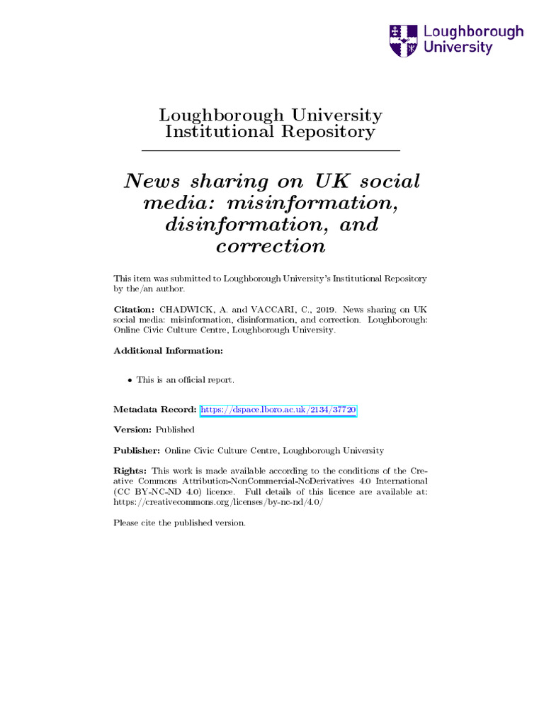 News Sharing On Uk Social Media Misinformation Disinformation And Correction Pdf Social