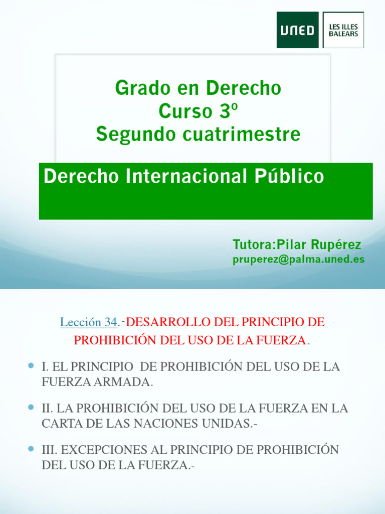 DIP Lec. 34. Prohibición Uso Fuerza Armada | PDF | Autodeterminación | Estado (política)