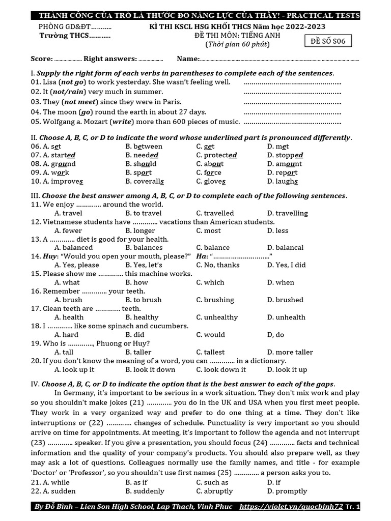 De Luyen Thi HSG-10 | PDF | English Language | French Language