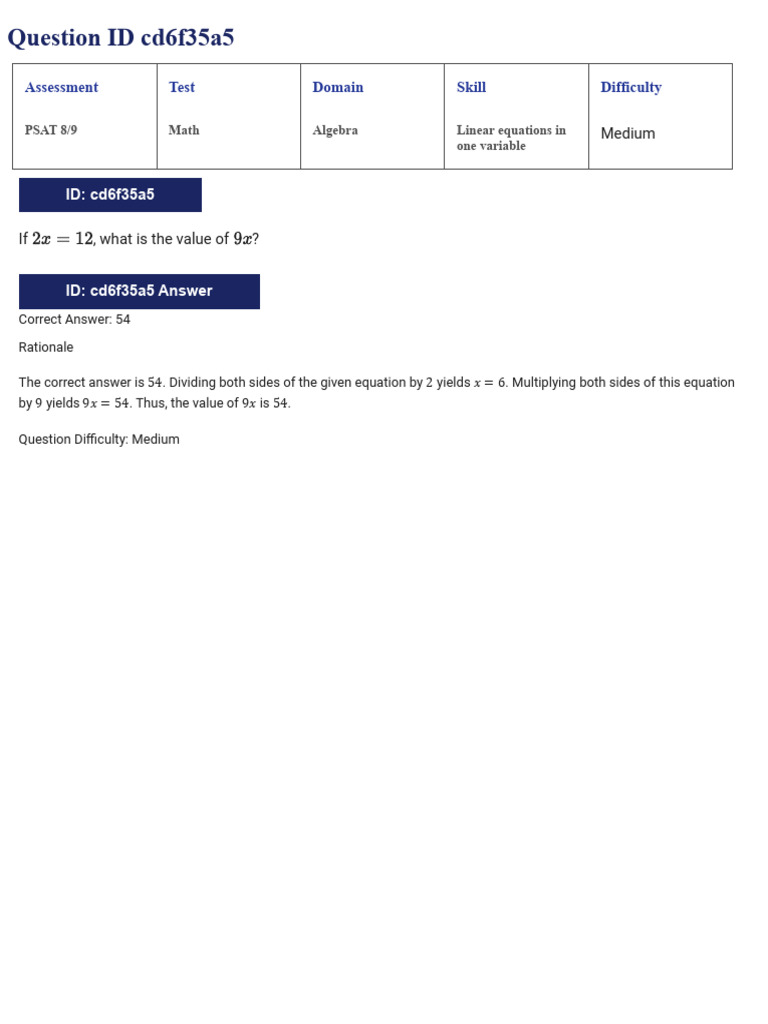 PSAT 8/9 Algebra Challenges | PDF | Equations | Algebra