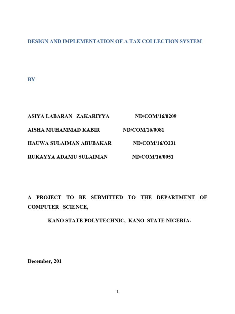 Tax Collection System Design Project | PDF | Taxes | Spss