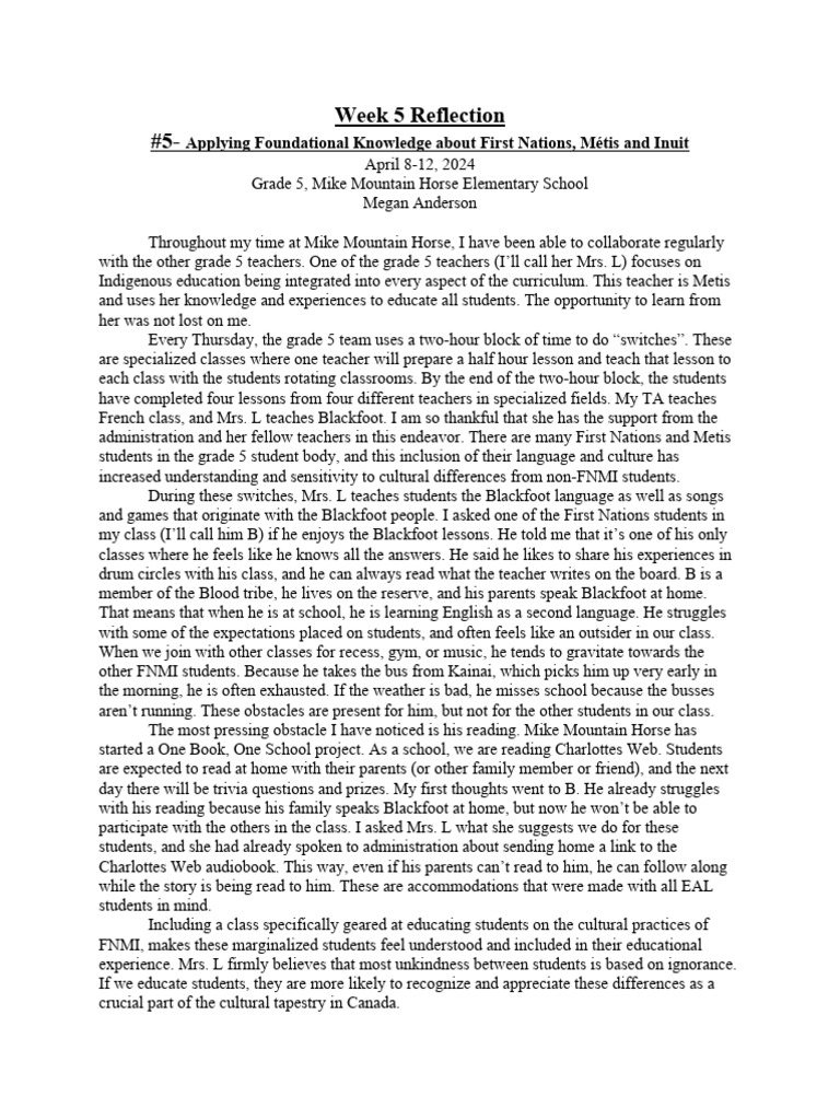 Week 5 Reflection | PDF | Teachers | Behavior Modification