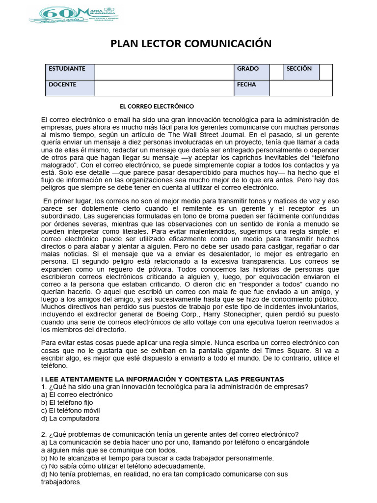 Ficha de Plan Lector | PDF