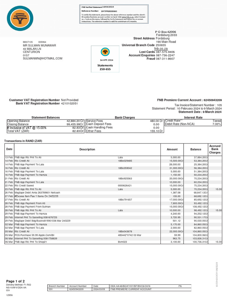 FEB MAR Account Statement | PDF | Transaction Account | Debit Card